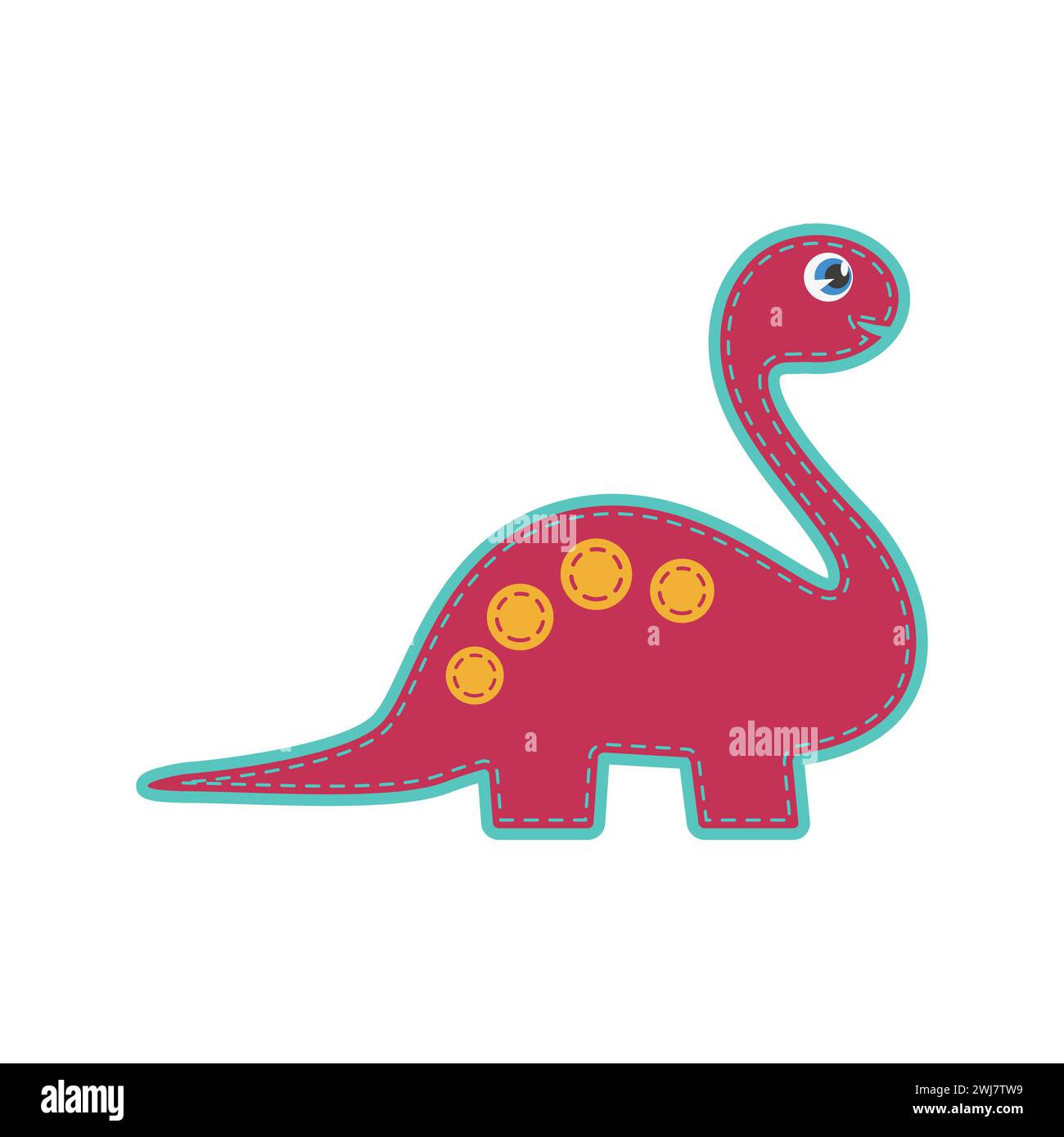Cute abstract red brontosaurus, toy patch of dinosaur character of ...