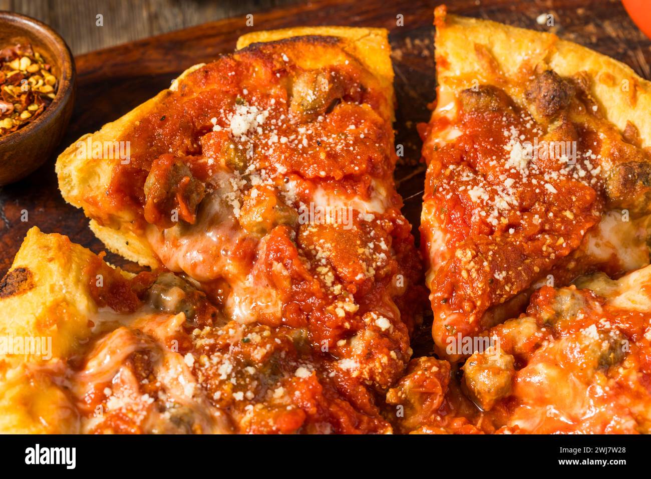 Homemade Mini Chicago Style Deep Dish Pizza with Sausage Stock Photo ...