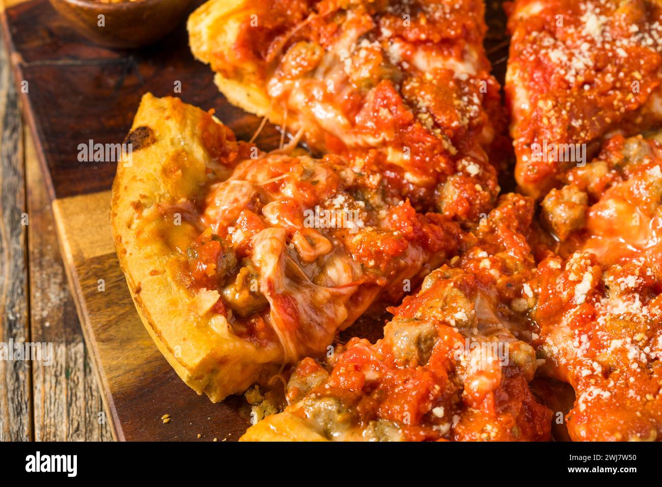 Homemade Mini Chicago Style Deep Dish Pizza with Sausage Stock Photo ...