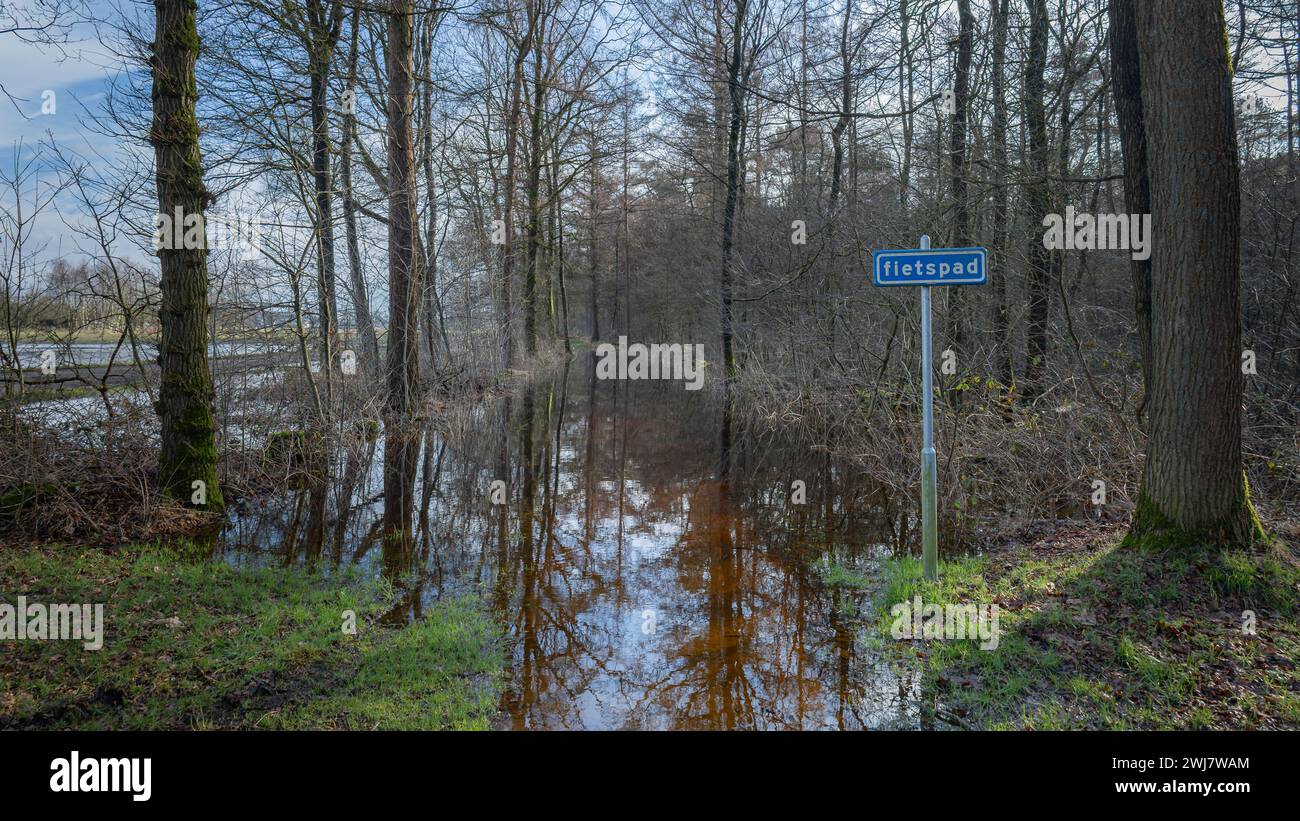 Completely flooded cycle path after weeks of heavy rainfall due to ...