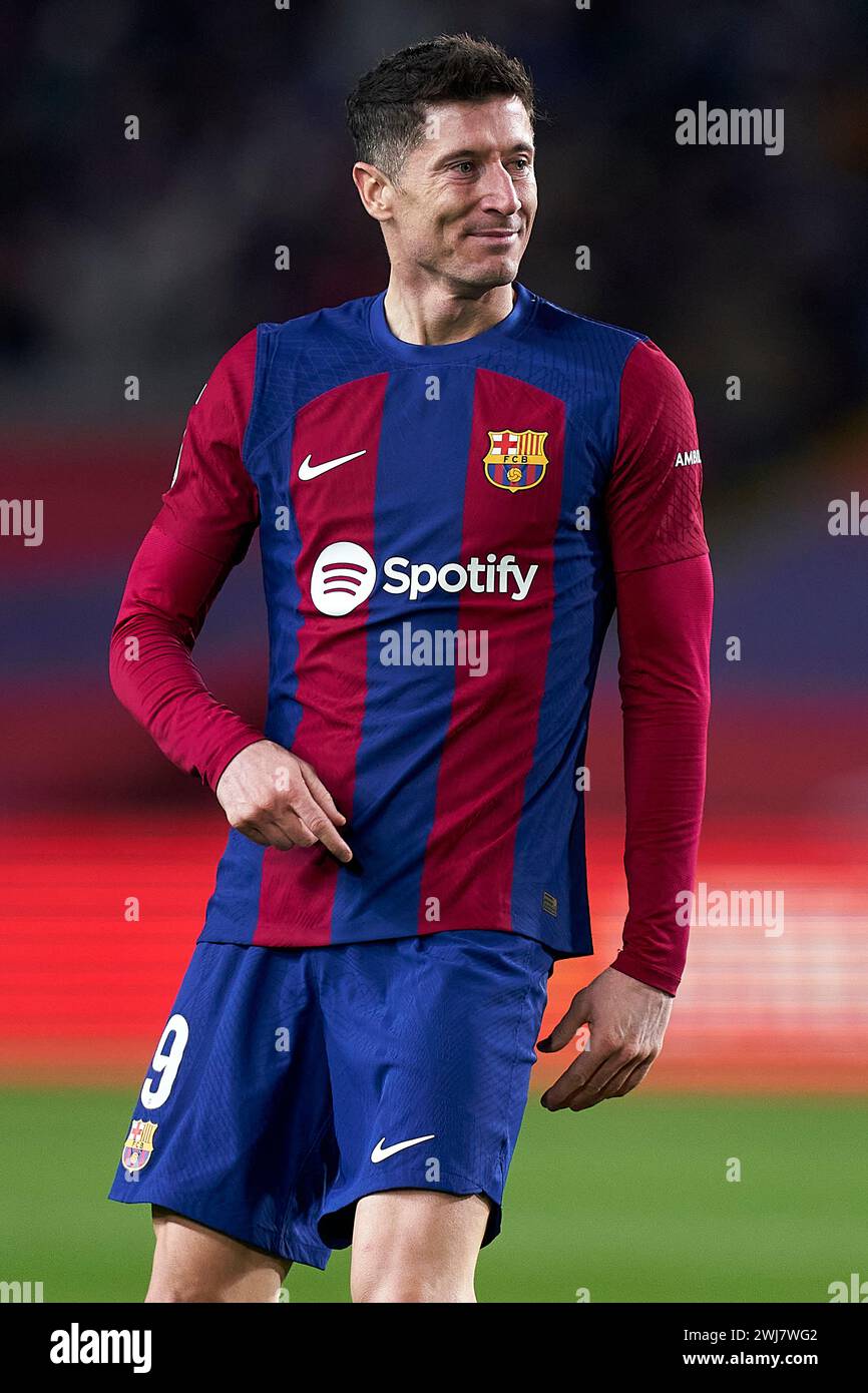 Robert Lewandowski of FC Barcelona reacts during the LaLiga EA Sports ...