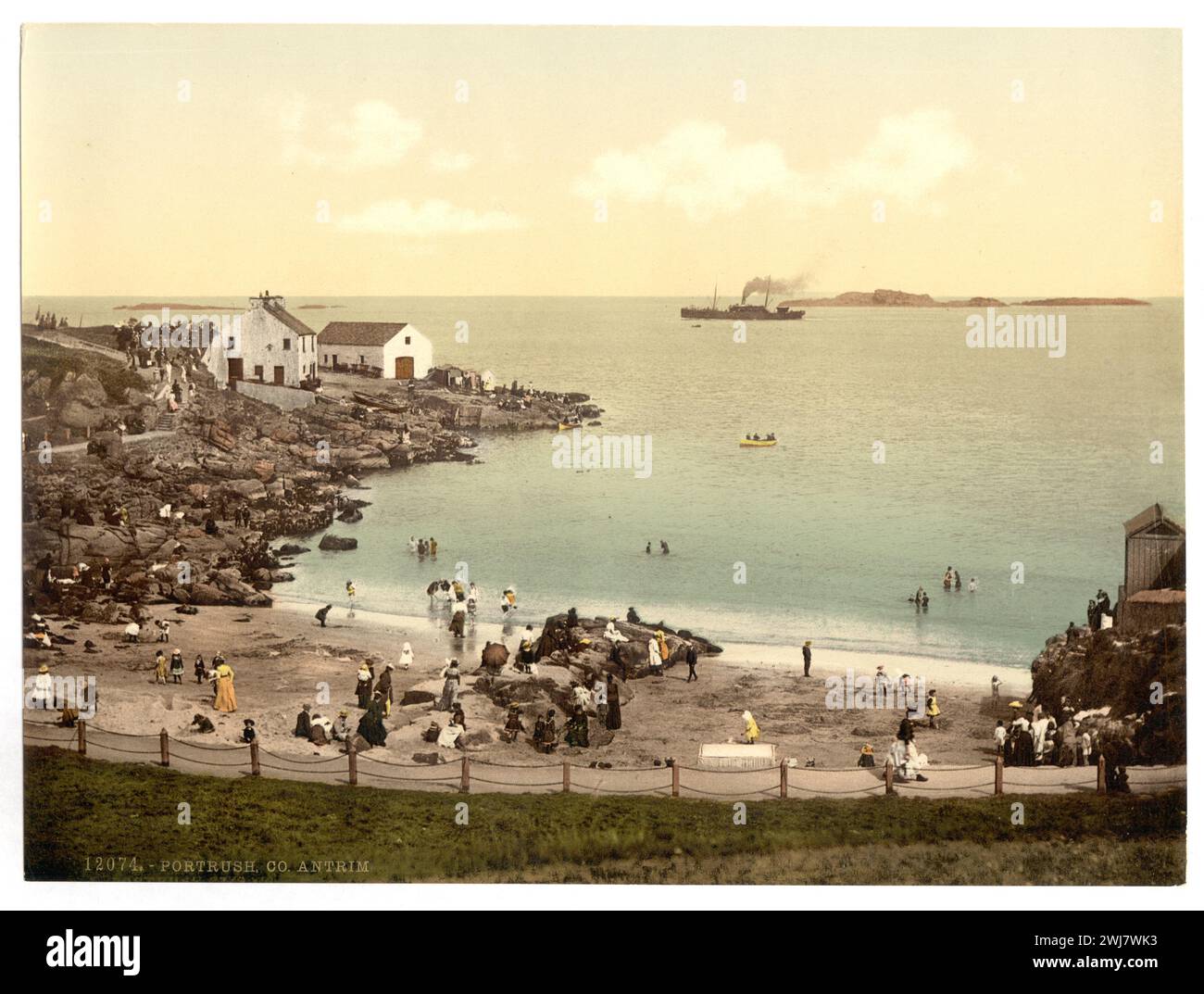 The Beach at Portrush, Antrim, with crowd enjoying a swim on the ...