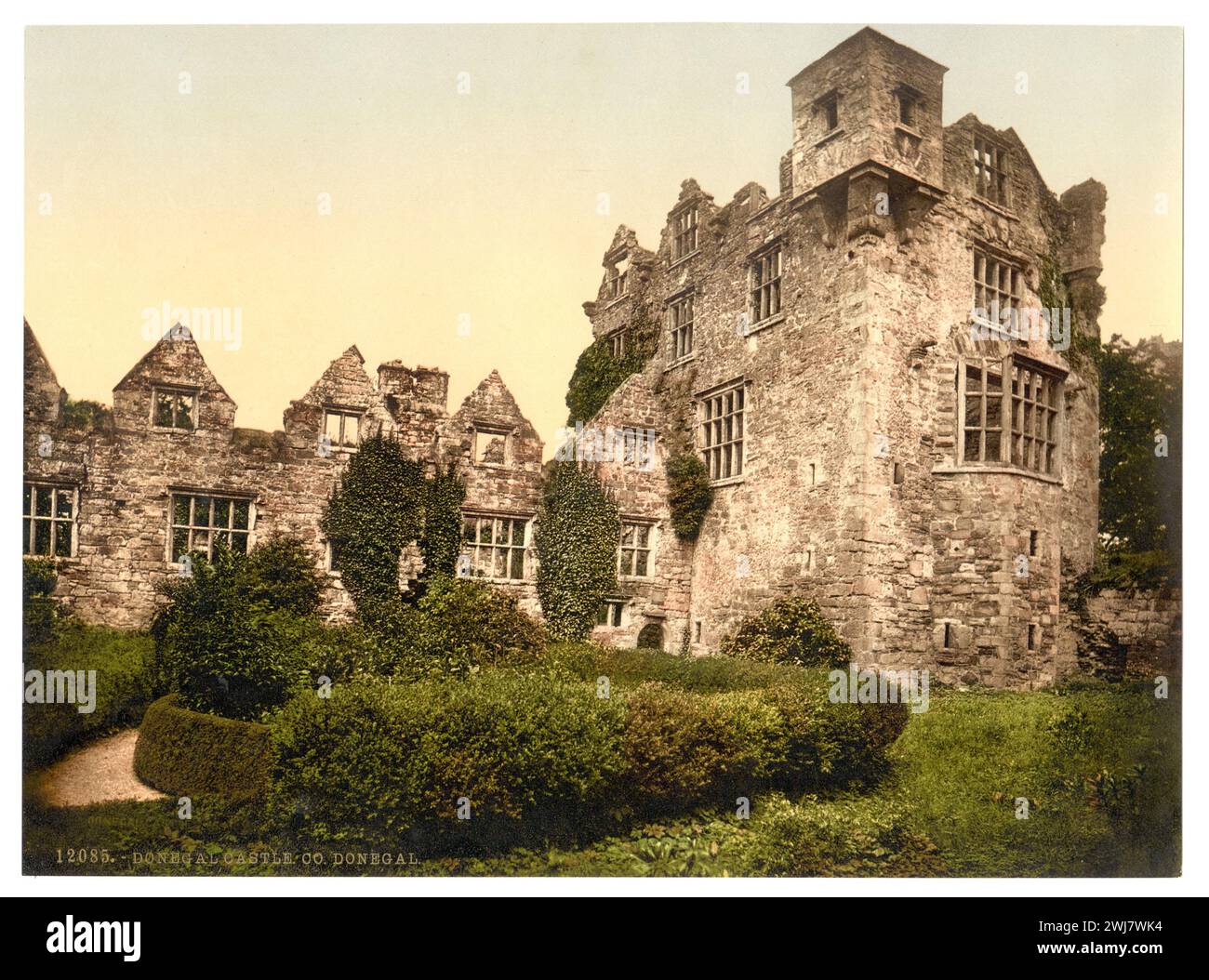 The Donegal Castle ,in Ireland. View of the ruins and gardens ...