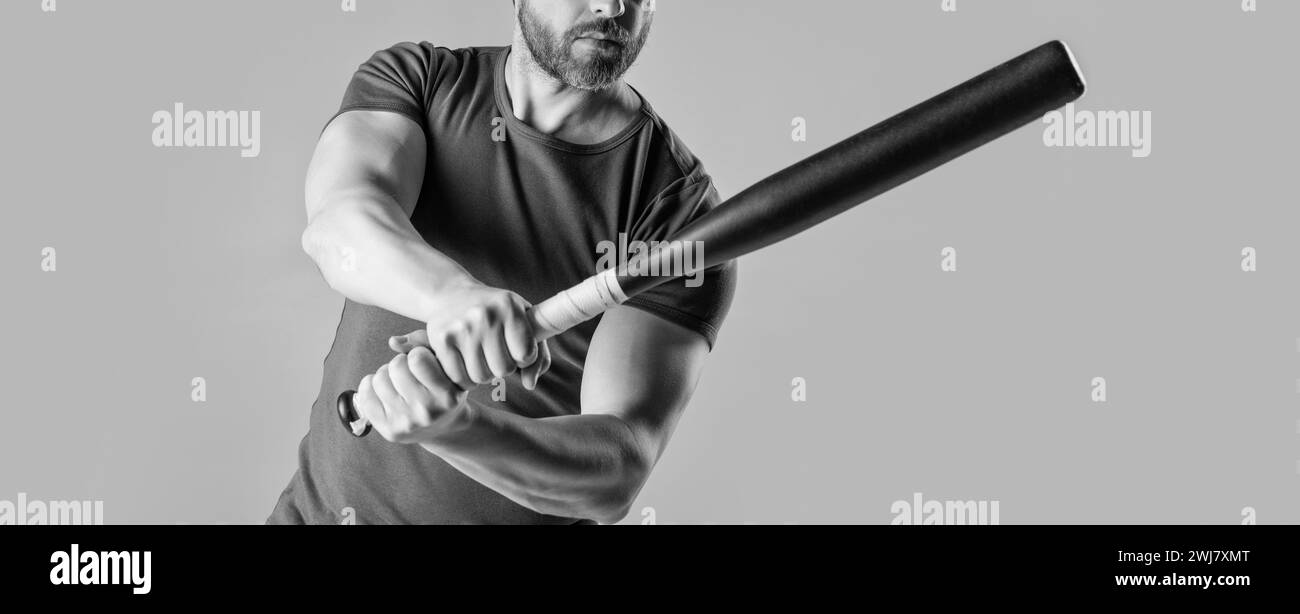 Angry man baseball bat hitting Black and White Stock Photos & Images ...