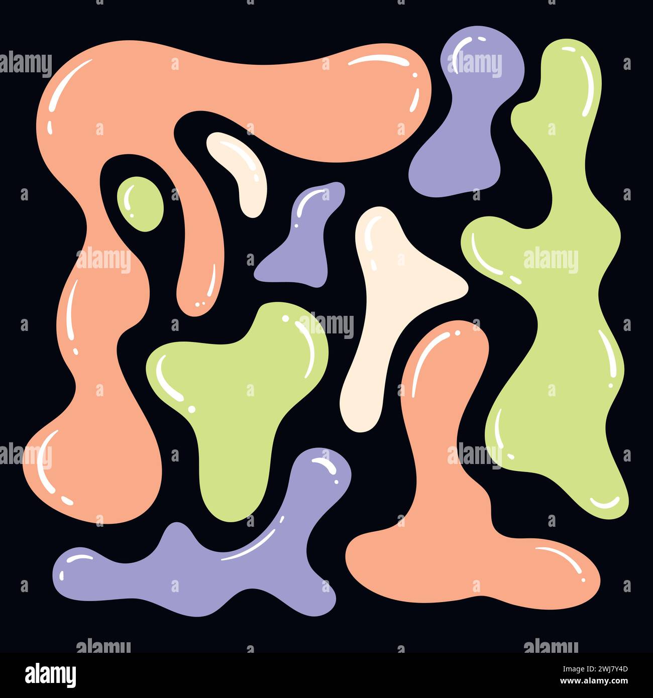 Abstract wavy y2k shape set illustration. Modern minimalist art print ...
