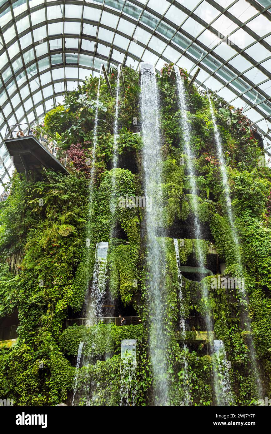 Waterfall inside the Cloud Forest Dome at Gardens by the Bay in ...
