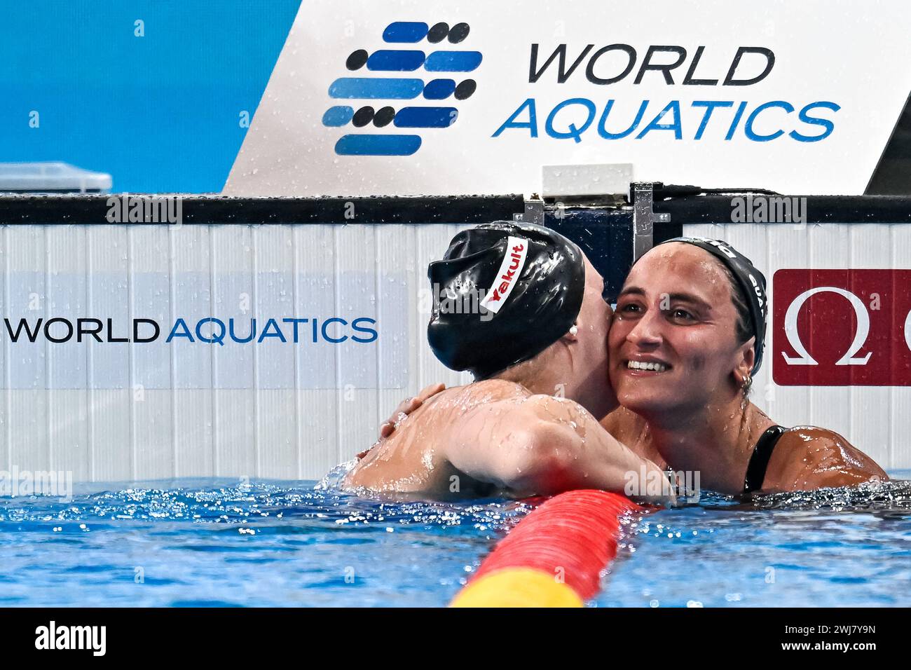 Doha, Qatar. 13th Feb, 2024. Isabel Gose of Germany, bronze, and Simona ...