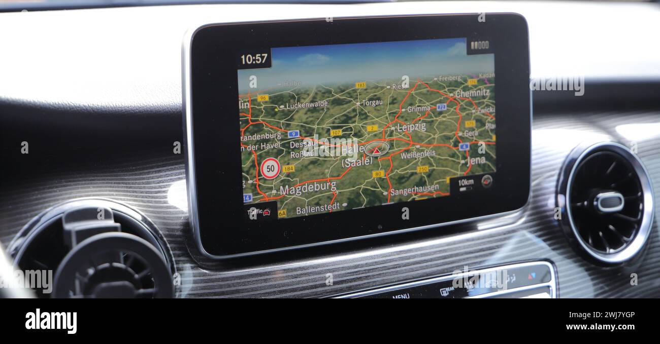 a modern navigation system in a car Stock Photo - Alamy