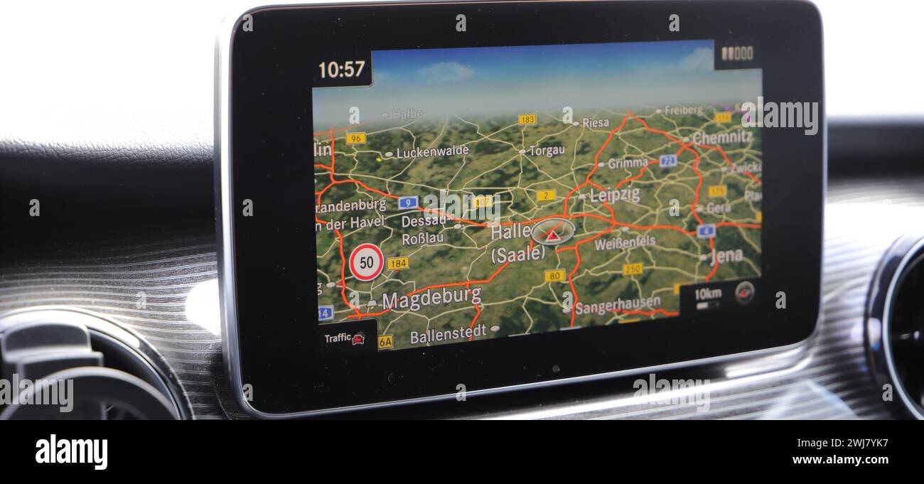 a modern navigation system in a car Stock Photo - Alamy