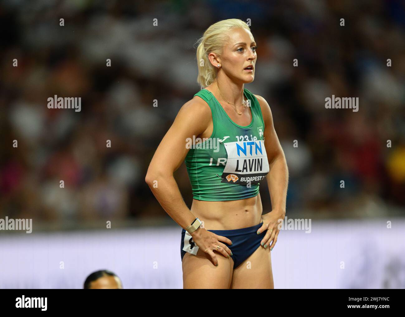 Sarah Lavin participating in the 100 meters hurdles at the World ...