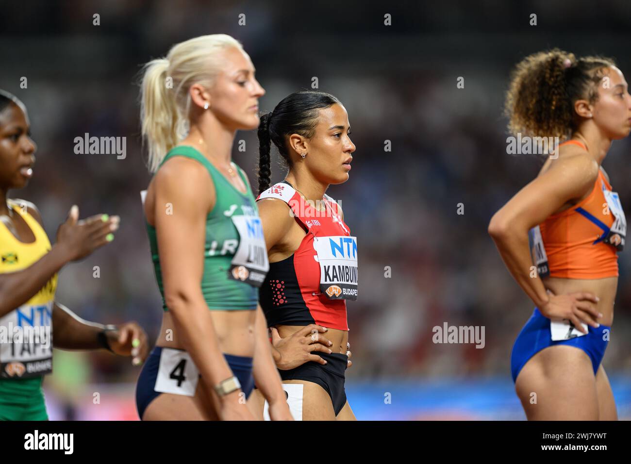 Ditaji KAMBUNDJI participating in the 100 meters hurdles at the World Athletics Championships in ...