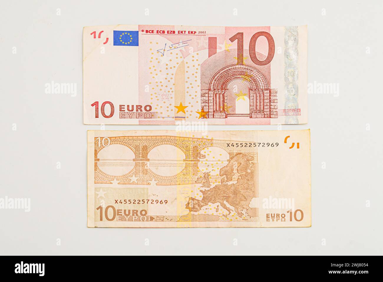 Ten euro bank note finance currency close up detail money fragment. New ...