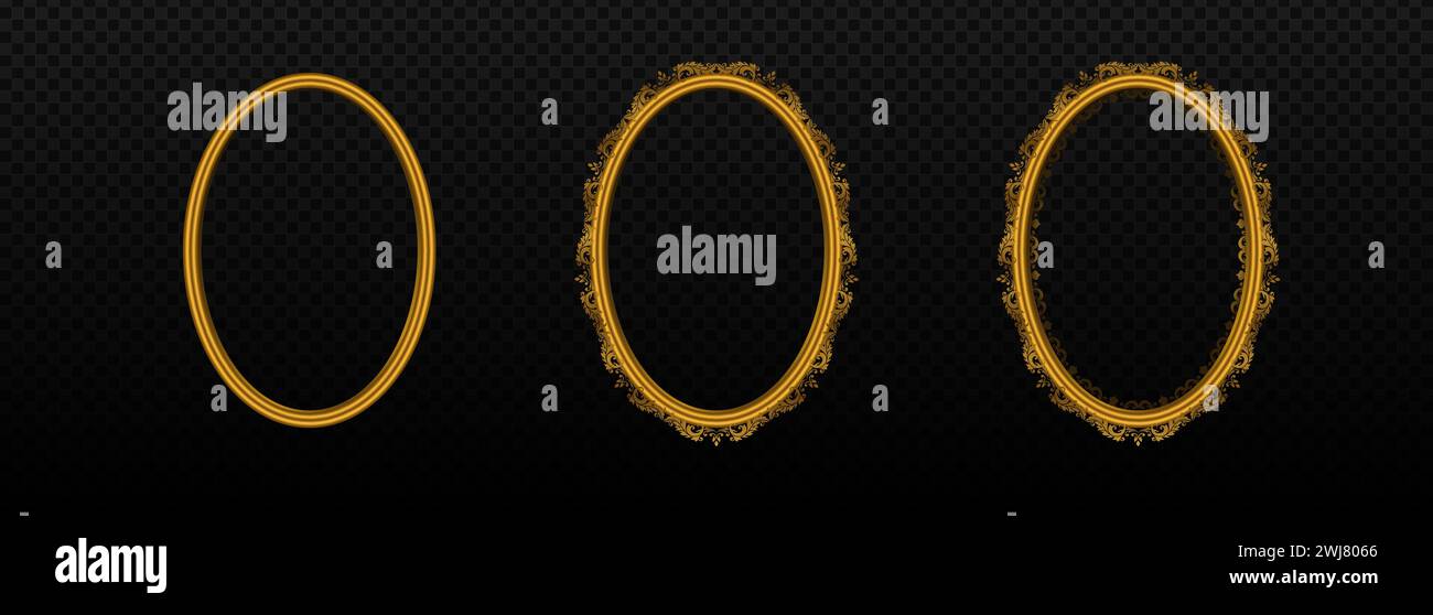 Gold vintage oval frames set. Elegant circle banners for photos Stock ...