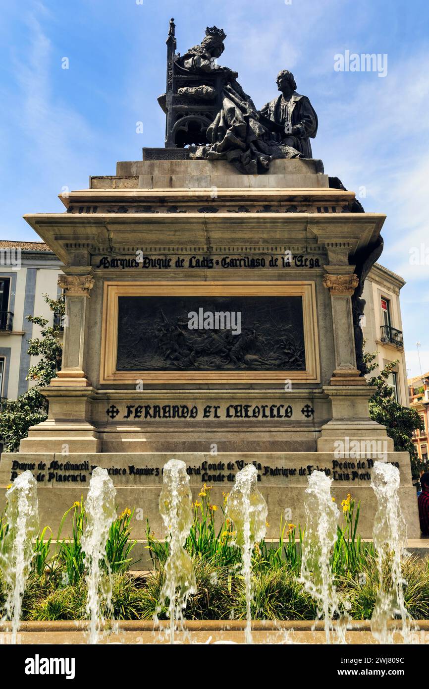 Monument with bronze sculpture of Queen Isabella I and Christopher ...