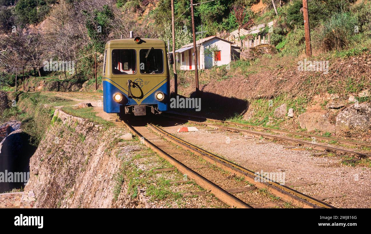 Railcar of the narrow-gauge railway, rails, Kalavrita, Peloponnese ...