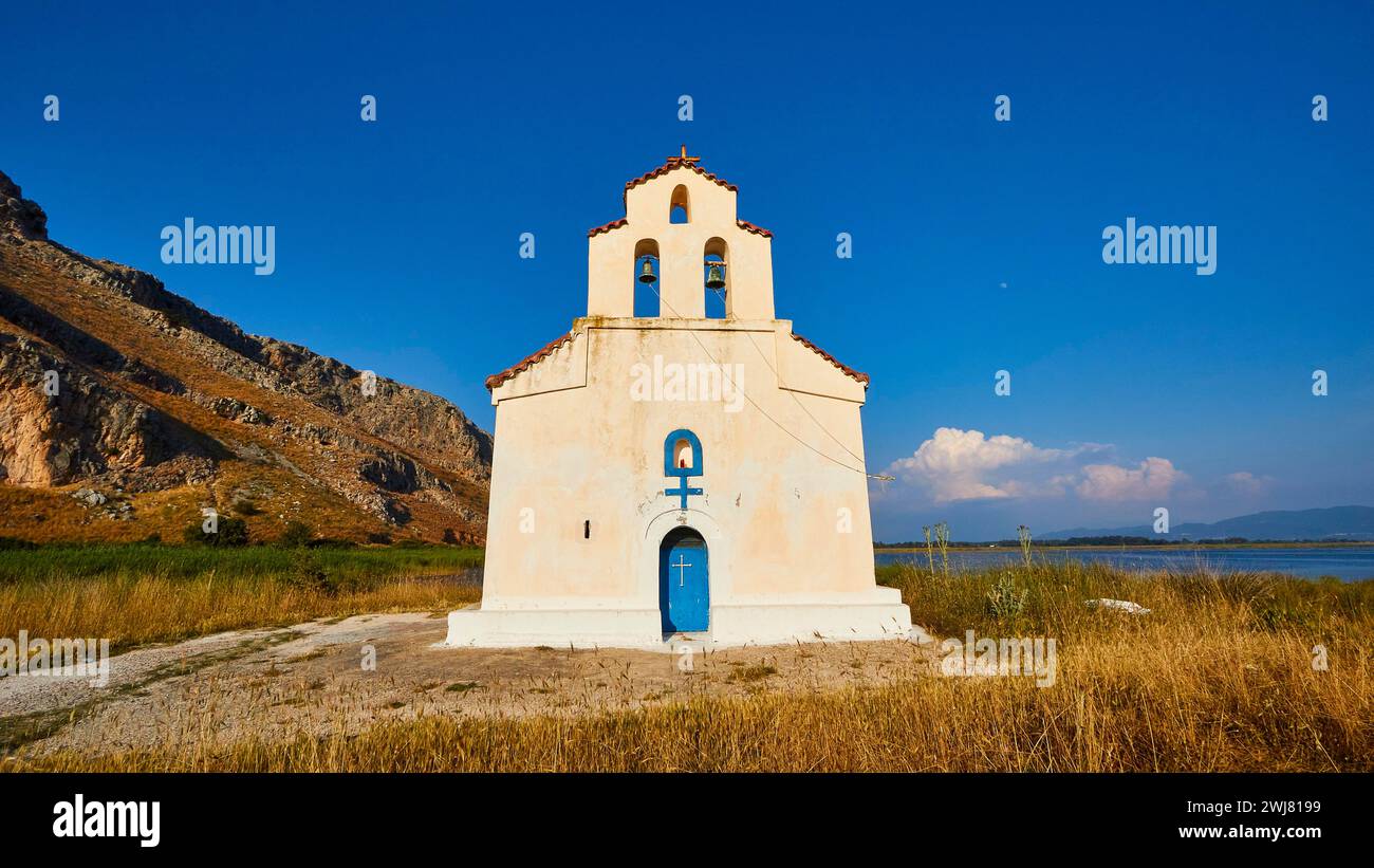 Agiou Petrou Chapel, Chapel of St Peter, Lonely church under a bright ...