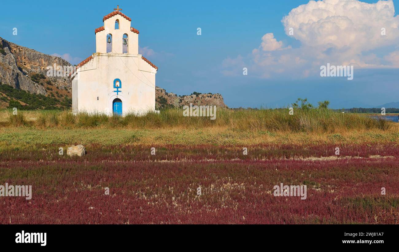 Agiou Petrou Chapel, Chapel of St Peter, white church with red roof in ...