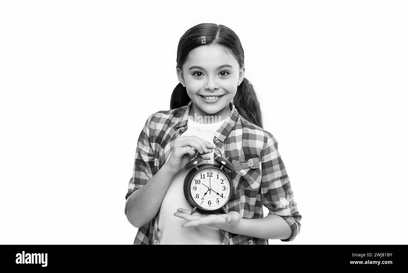 photo of happy punctual teen girl with alarm clock. punctual teen girl ...
