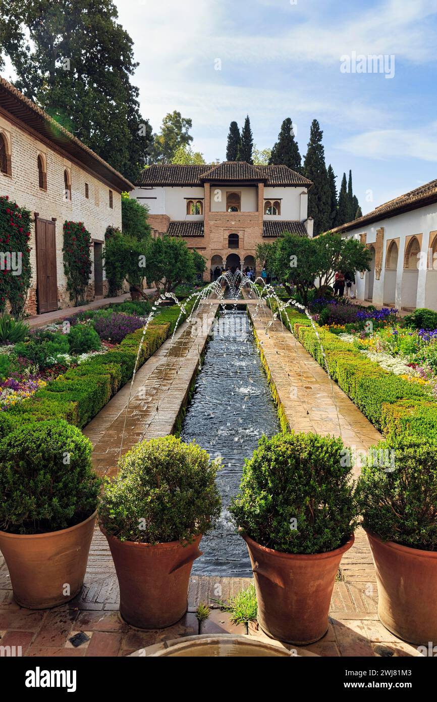 Patio de la Acequia, gardens with water basin, water features, Moorish ...