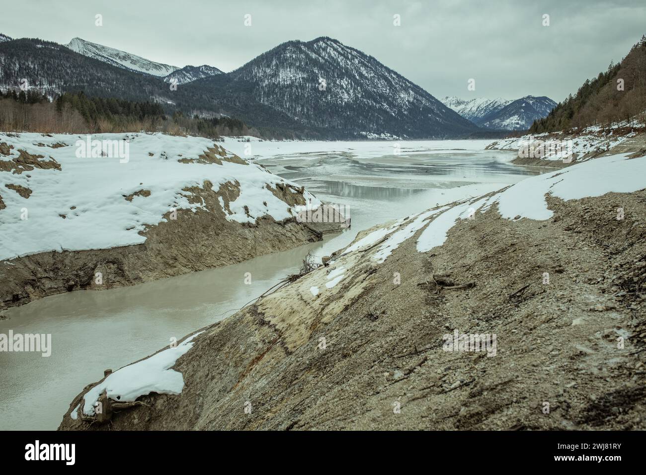 Low water level at the Sylvenstein reservoir in 2015, Fall, Upper ...
