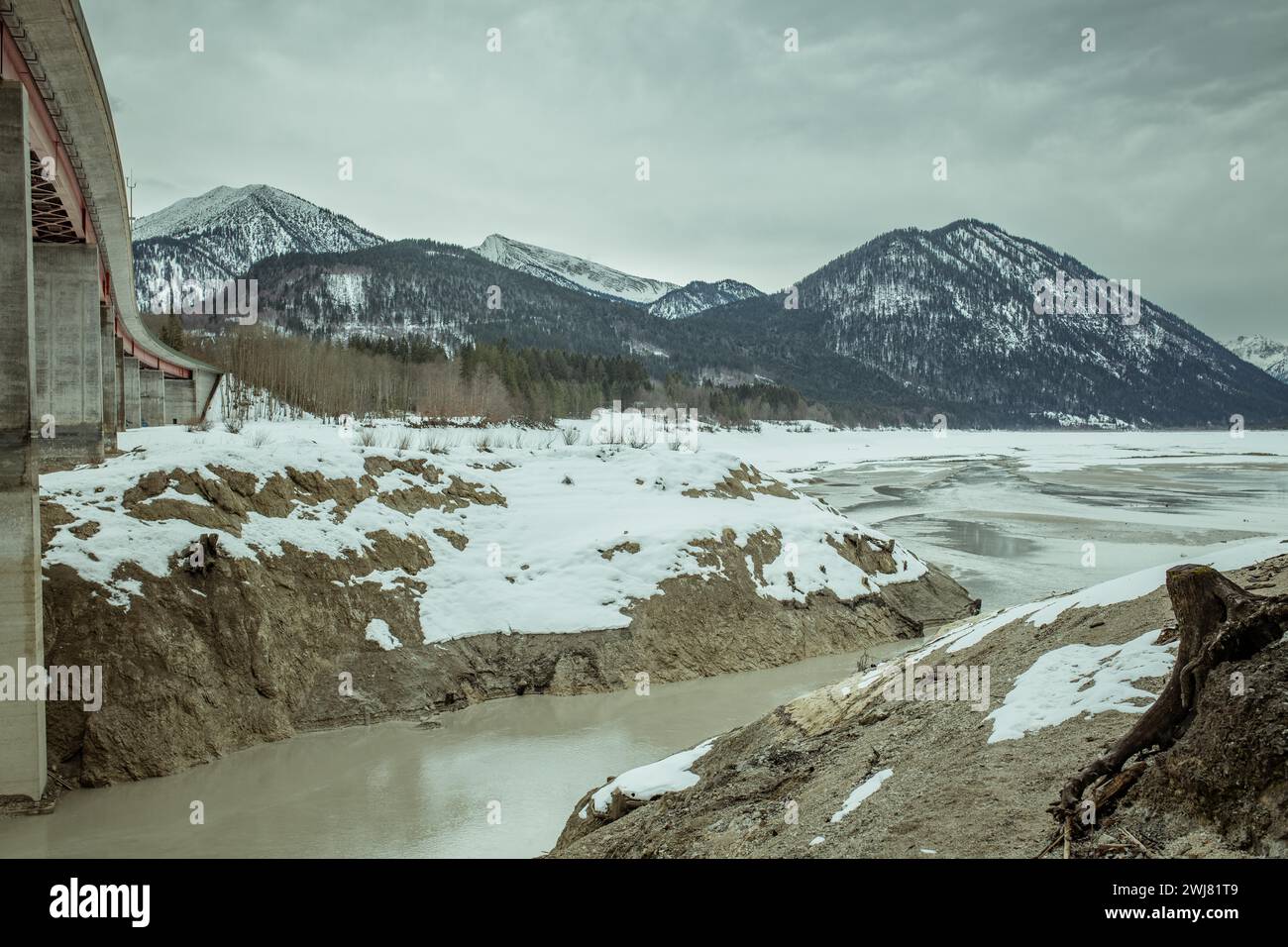 Low water level at the Sylvenstein reservoir in 2015, Fall, Upper ...