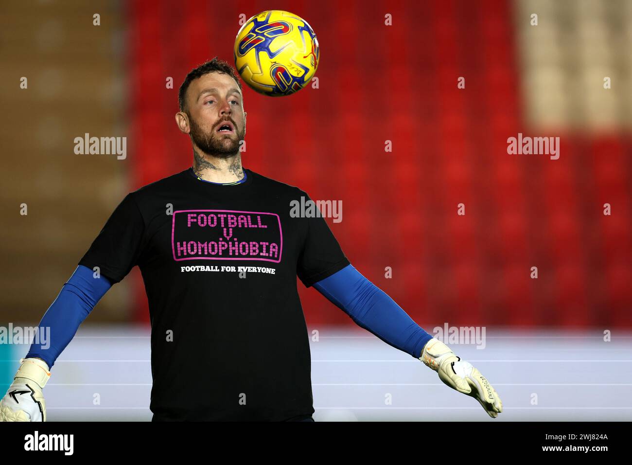 Derby County goalkeeper Scott Loach wearing a 'Football v Homophobia ...