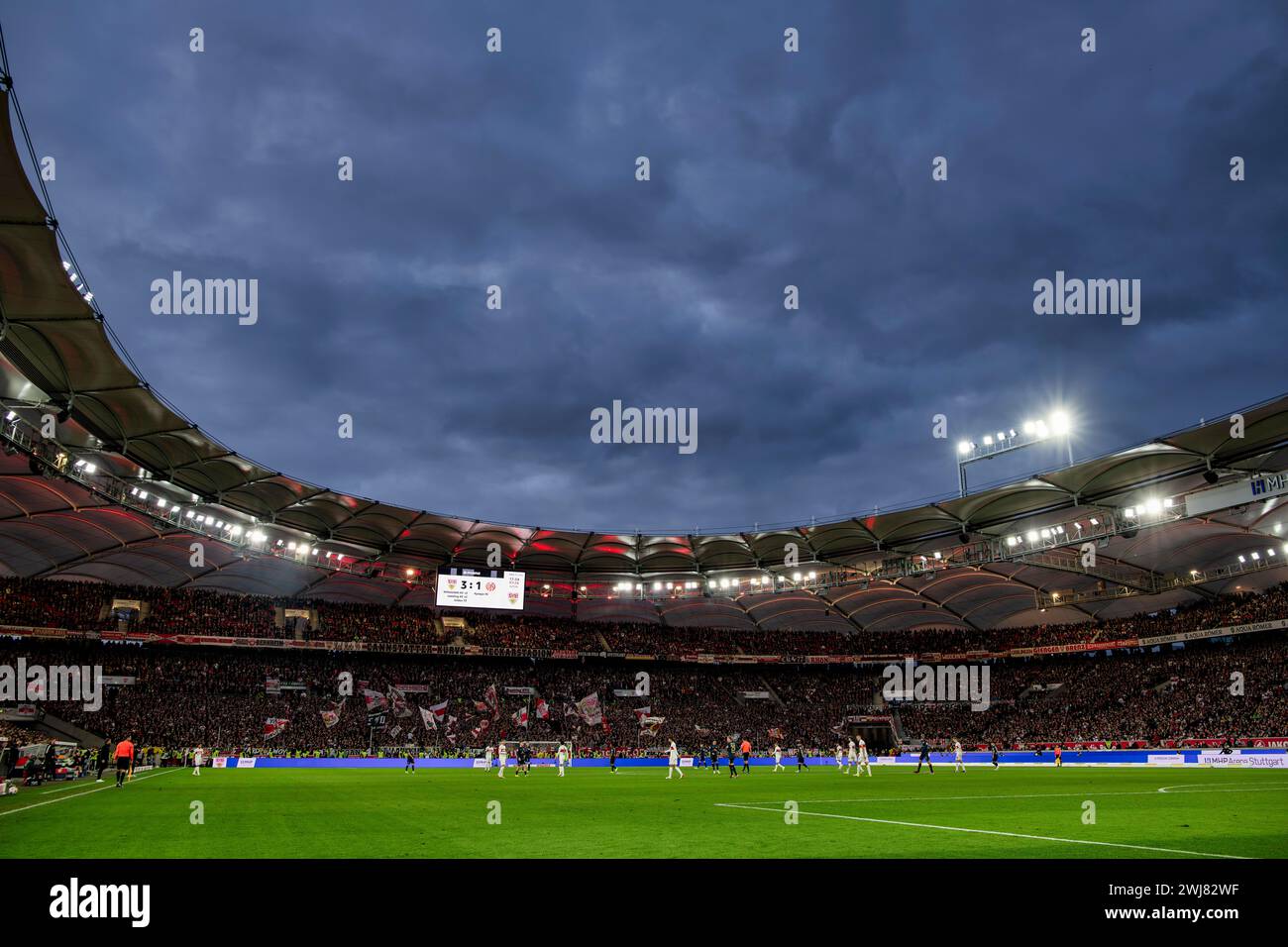 Overview, rain clouds, sky, dark, floodlights, VfB Stuttgart vs. 1. FSV ...