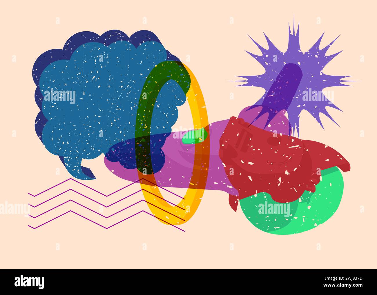 Risograph Angle grinder, Power Tool with geometric shapes. Objects in ...