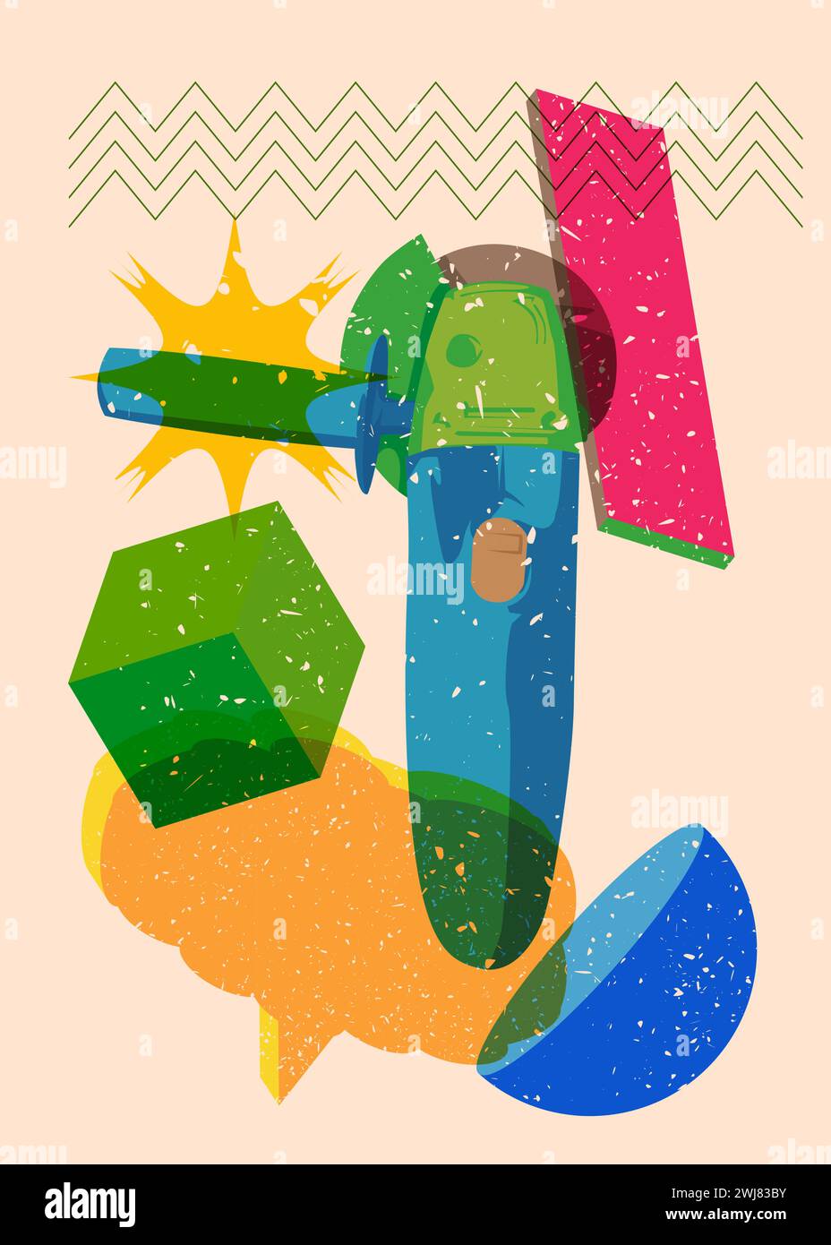 Risograph Angle grinder, Power Tool with geometric shapes. Objects in ...