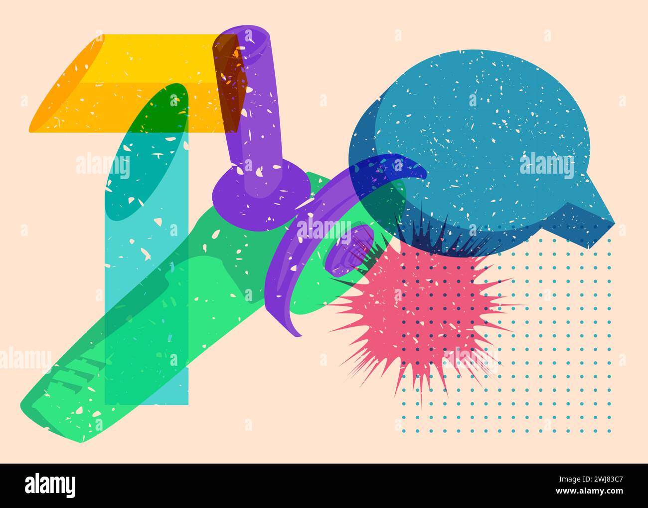 Risograph Angle grinder, Power Tool with geometric shapes. Objects in ...