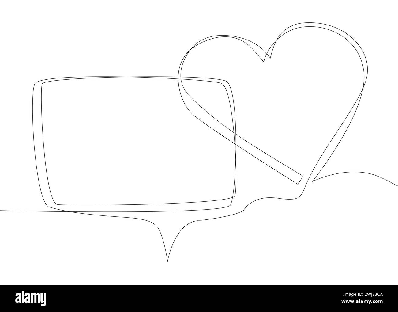 One Continuous Line Of Speech Bubble With Heart Thin Line Illustration Vector Valentines Day