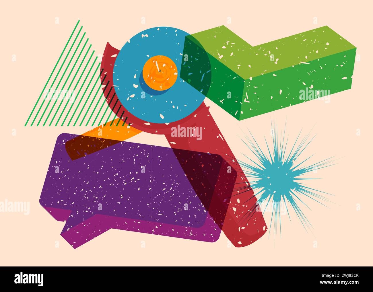 Risograph Angle grinder, Power Tool with geometric shapes. Objects in ...