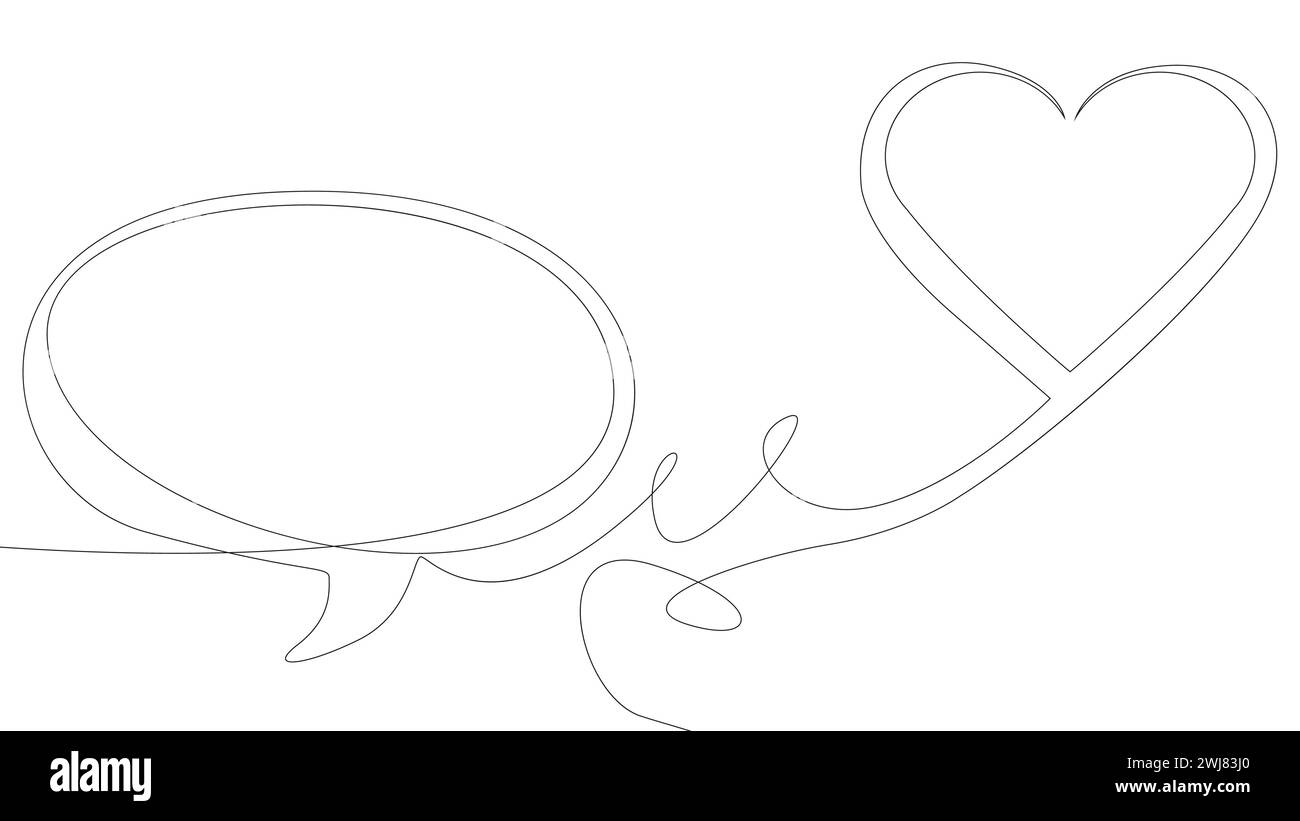 One continuous line of speech bubble with Heart. Thin Line Illustration ...