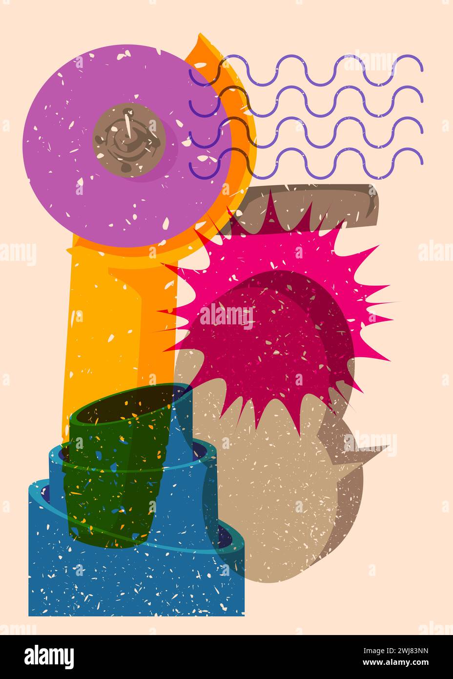 Risograph Angle grinder, Power Tool with geometric shapes. Objects in ...