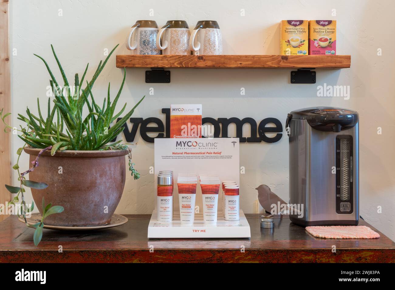 Myco Clinic pain ointment display at a clinic in Joseph, Oregon Stock ...