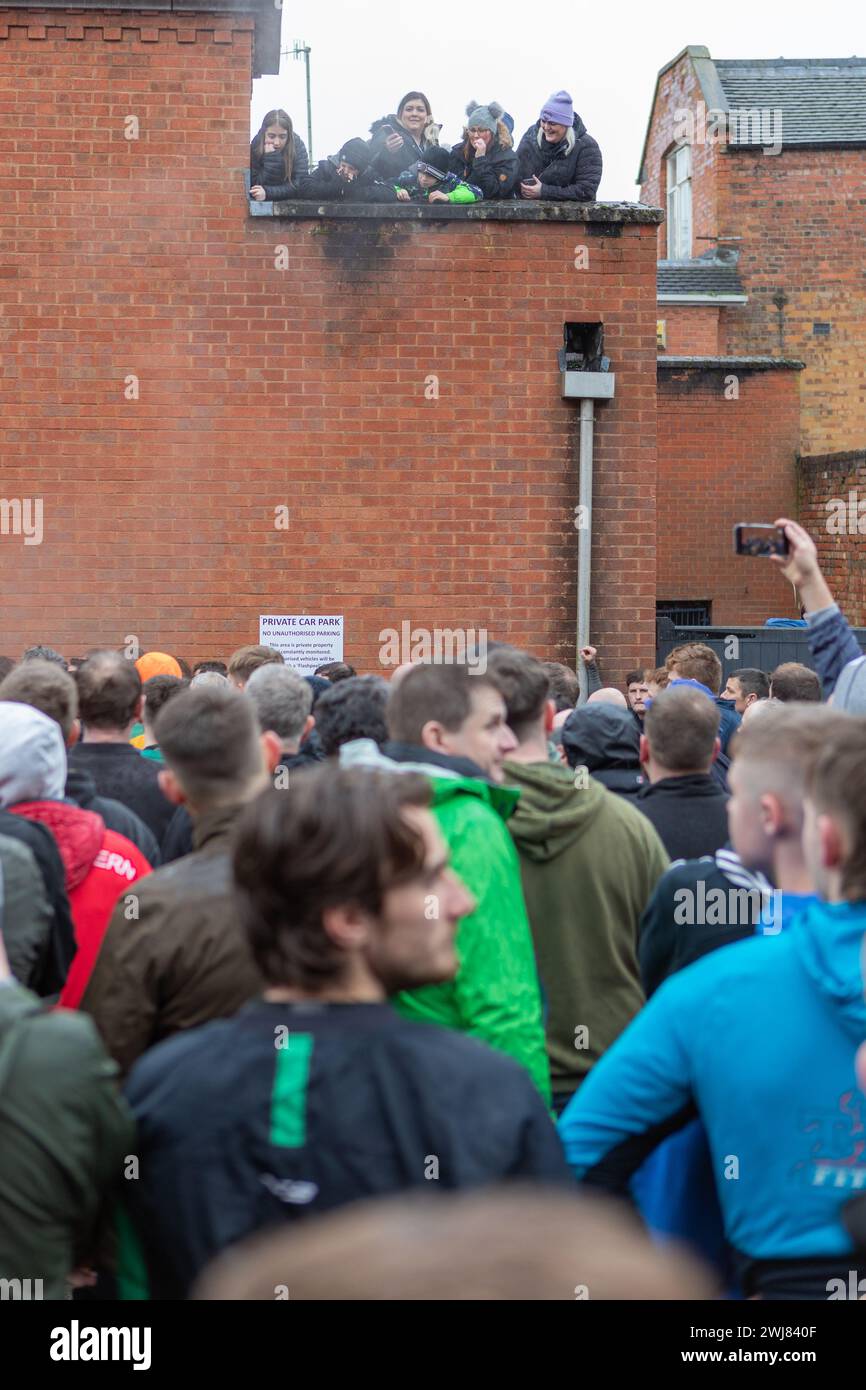 Ashbourne, UK. 13th Feb, 2024. Day one of the annual Shrovetide ...