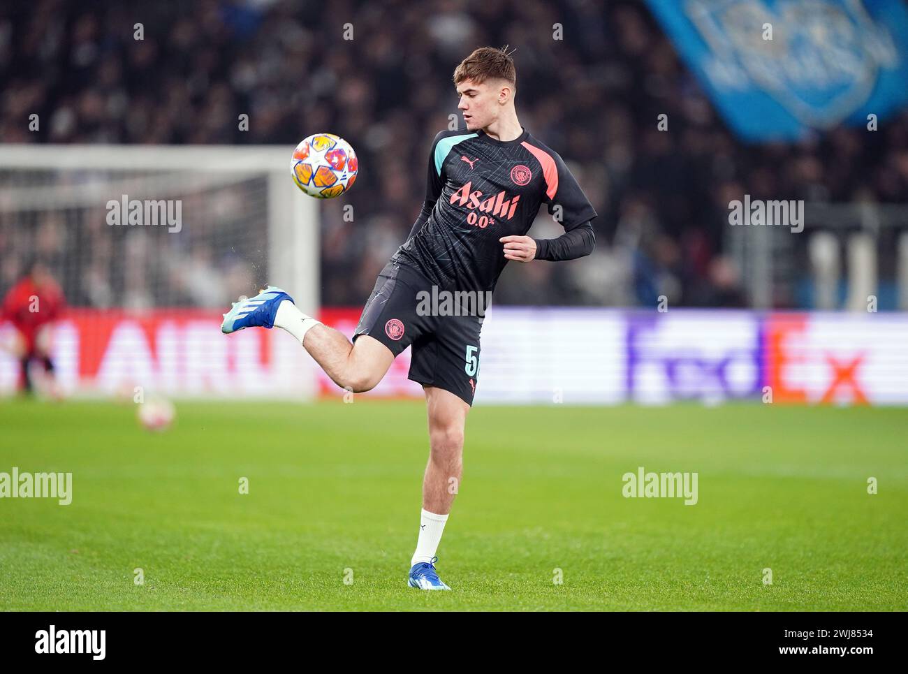 Manchester City's Jacob Wright warms up before the UEFA Champions ...