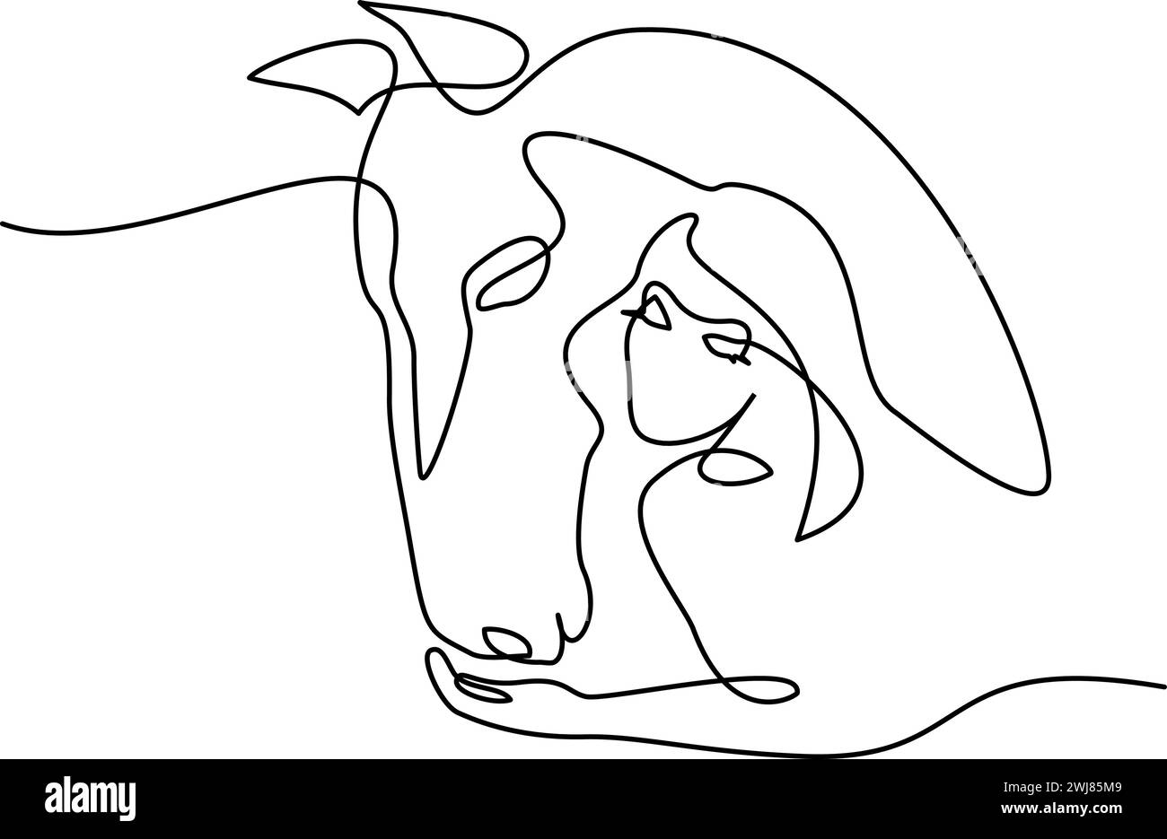 Woman feeds horse. Continuous one line drawing art Stock Vector Image ...