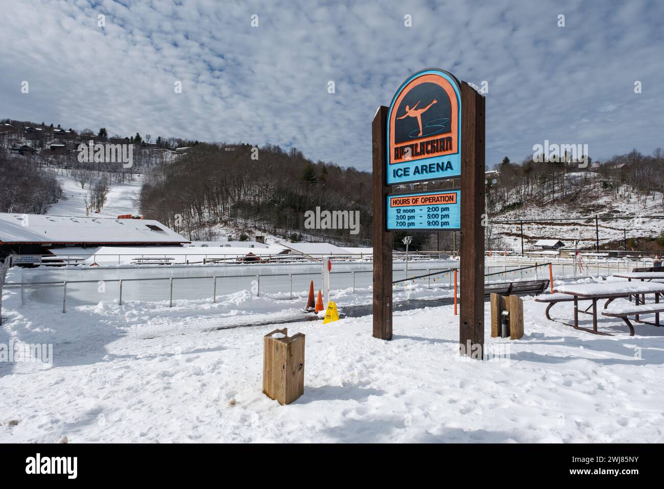 Appalachian Ski Mountain Ice Arena sign and rink on a sunny day in ...
