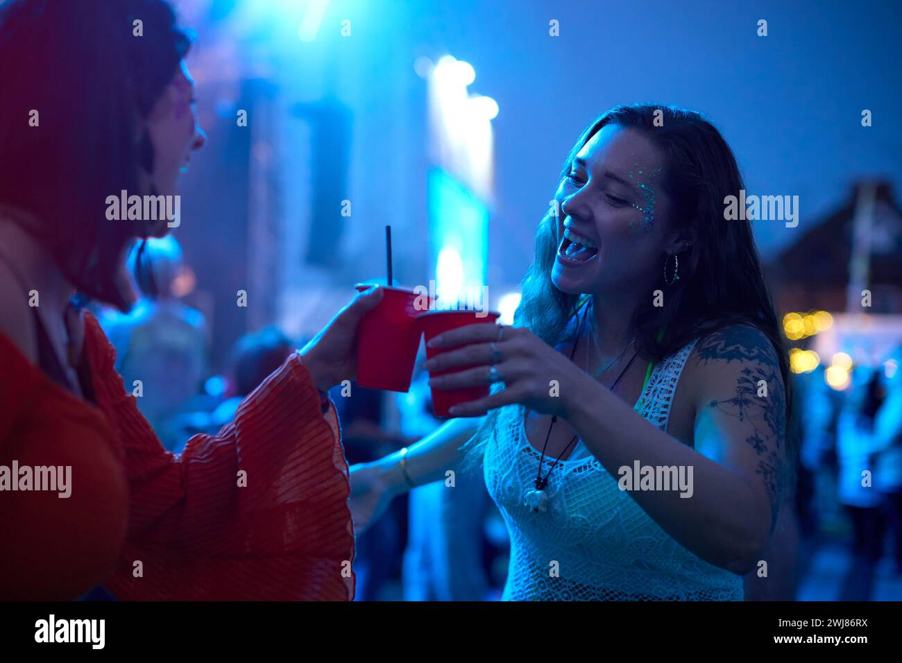 Caucasian woman dancing night outdoors hi-res stock photography and ...