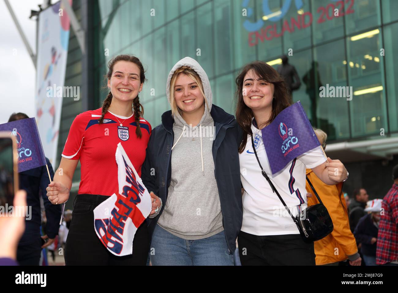 Female England Lionesses fans with flags and hoodie England v Austria ...
