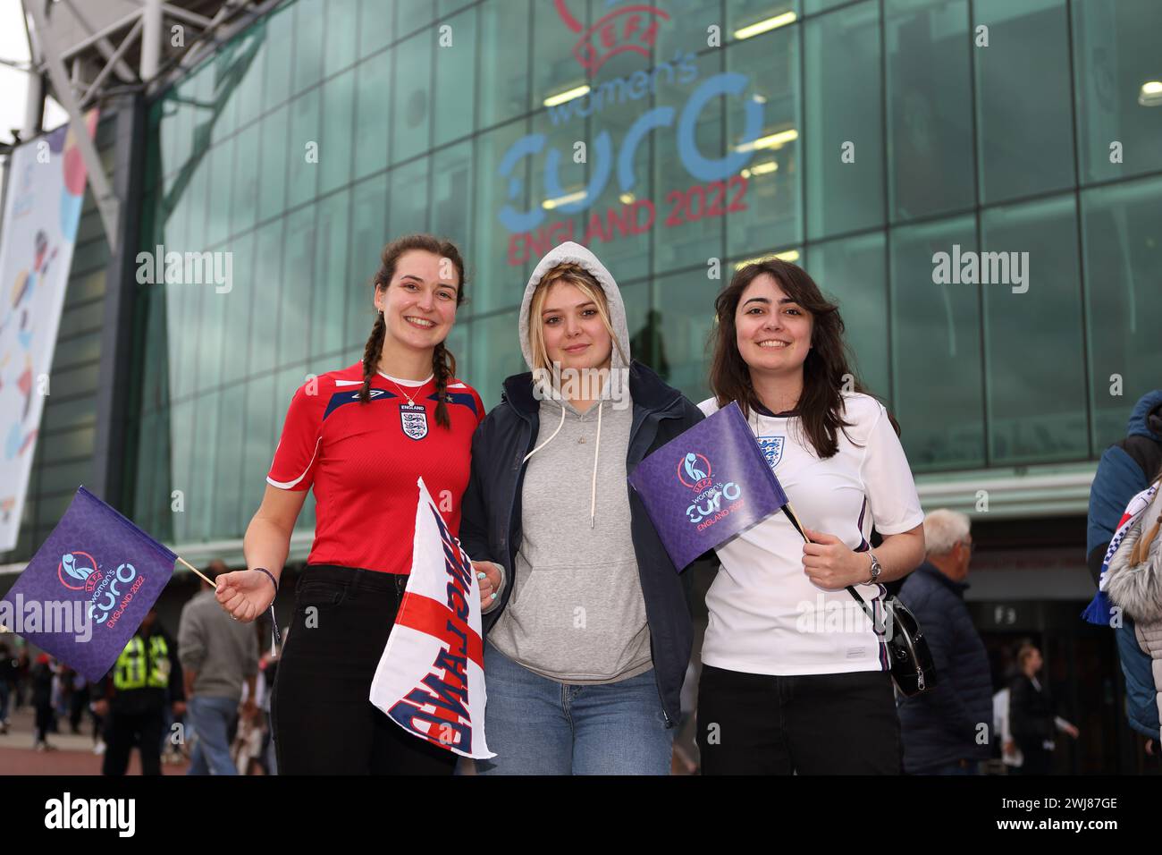 Female England Lionesses fans with flags and hoodie England v Austria ...