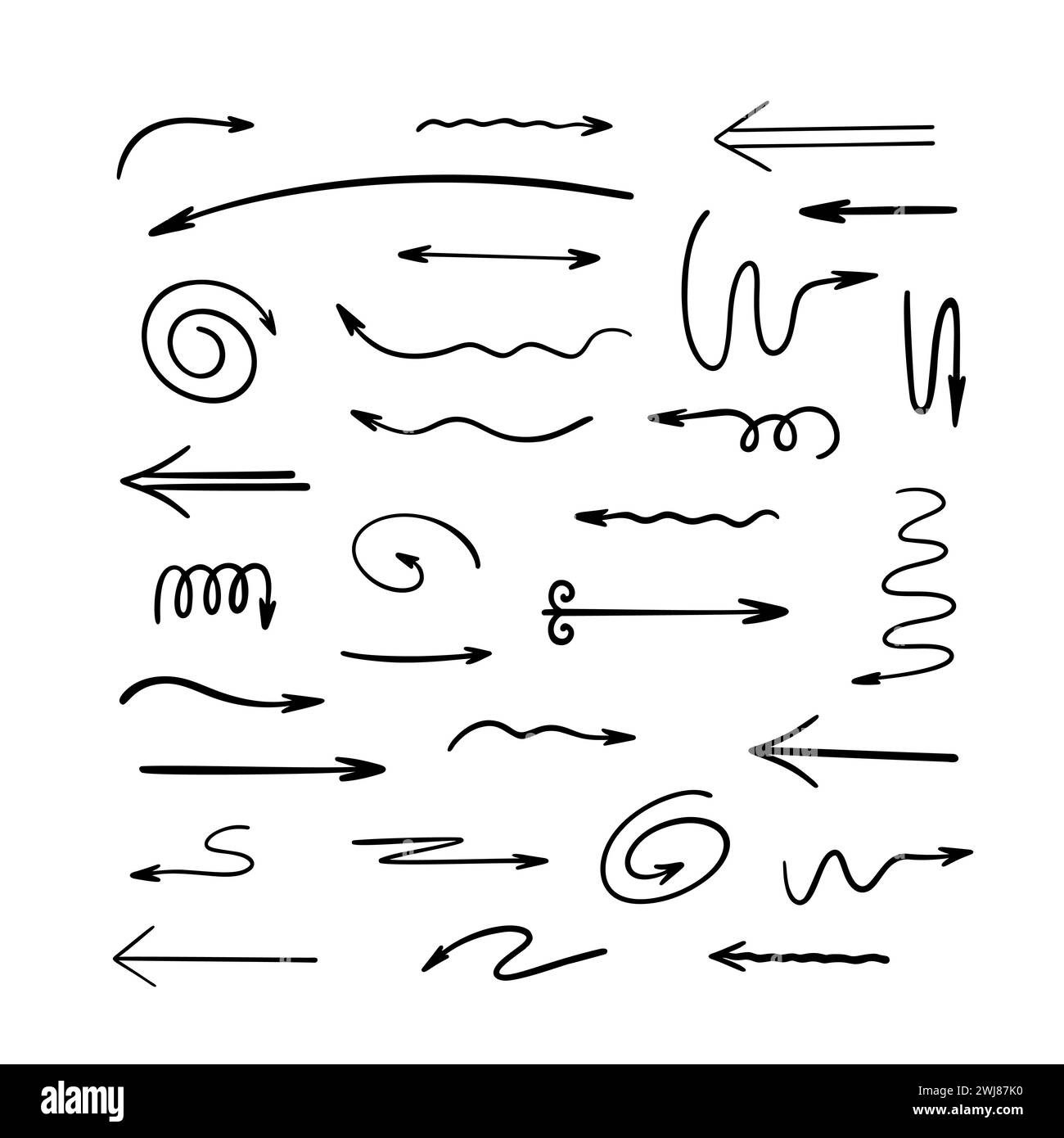 Arrows set simple hand drawn vector illustration, free form curved ... Arrows set simple hand drawn vector illustration, free form curved ...