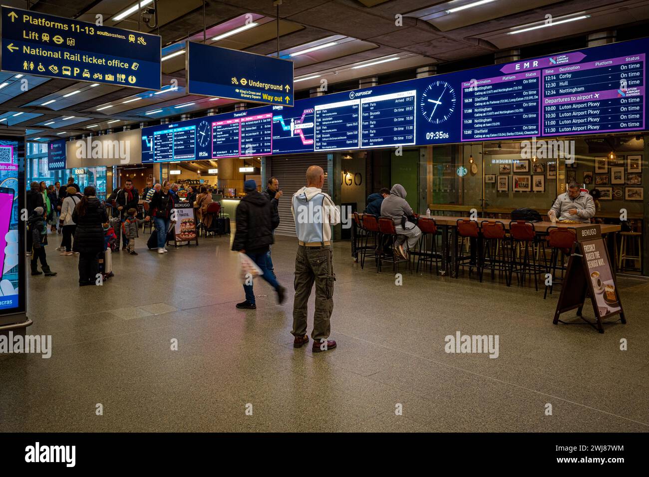 St Pancras Station Concourse London. Train departure boards on the St ...