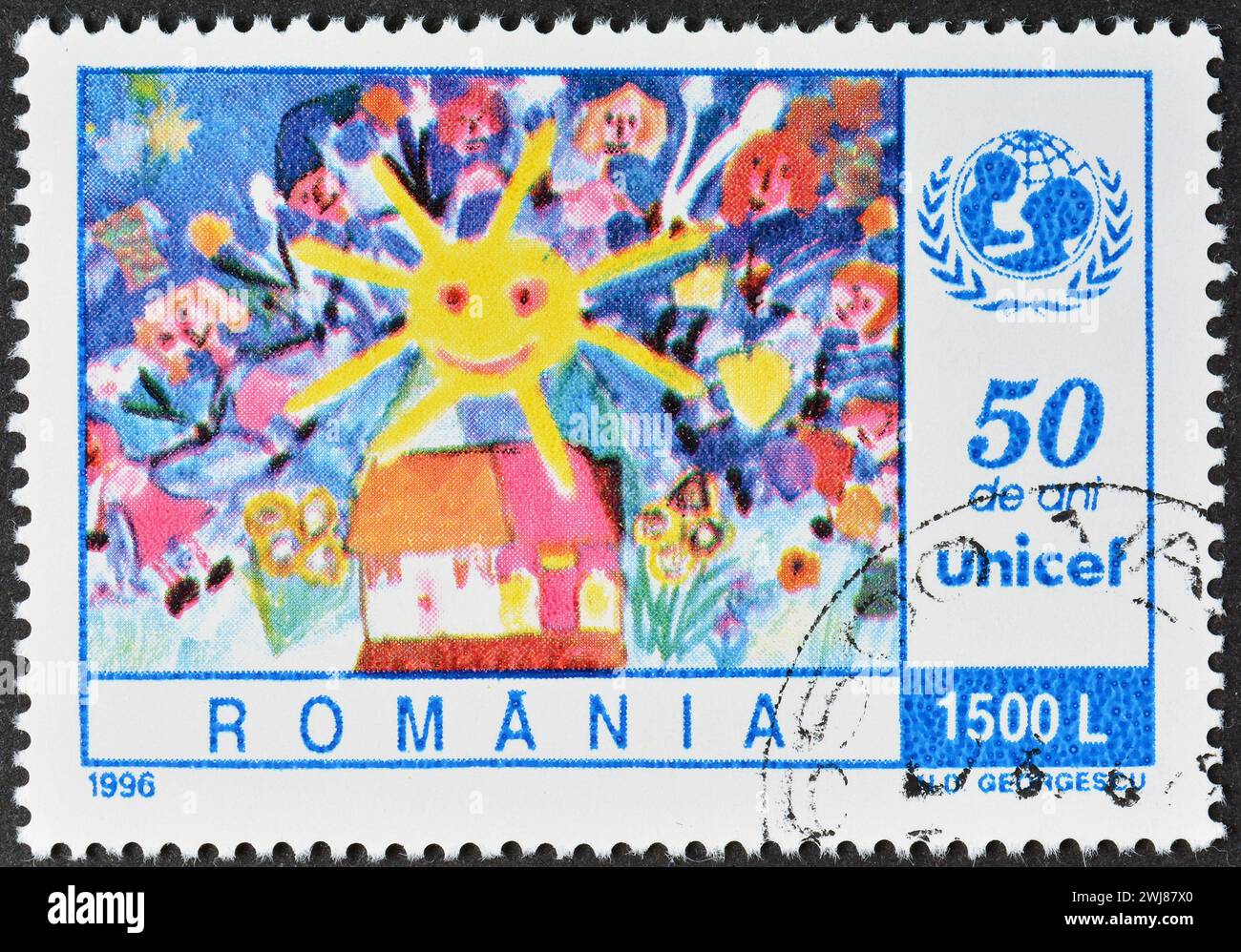 Cancelled postage stamp printed by Romania, that shows Children's ...