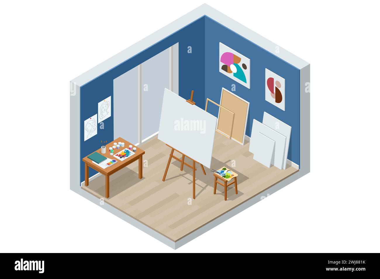 Isometric Painting, Drawing and Artwork Concept. Painting Tools ...