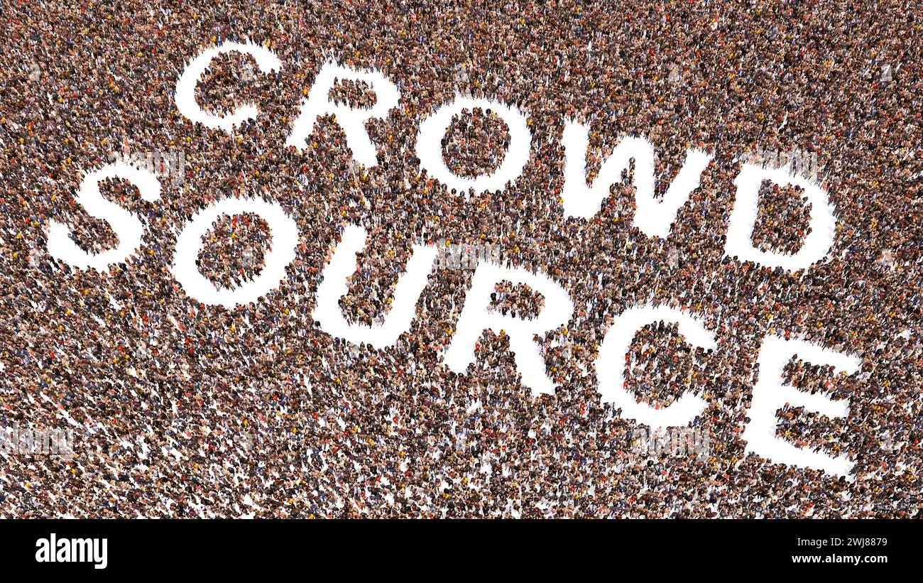 Concept conceptual large community of people forming CROWD SOURCE ...
