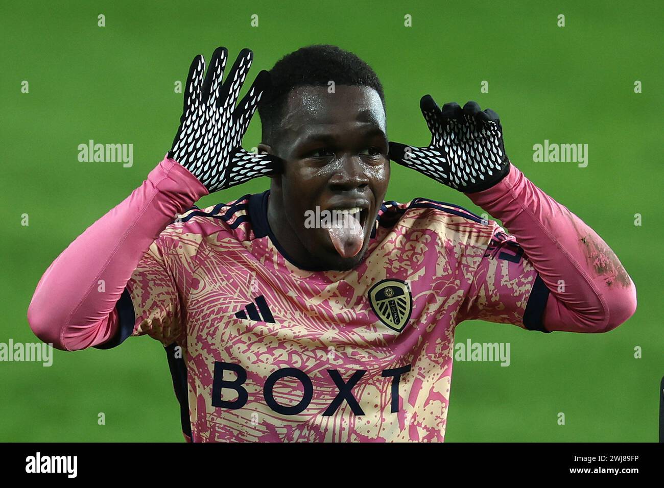 Swansea, UK. 13th Feb, 2024. Wilfried Gnonto of Leeds Utd gestures as ...