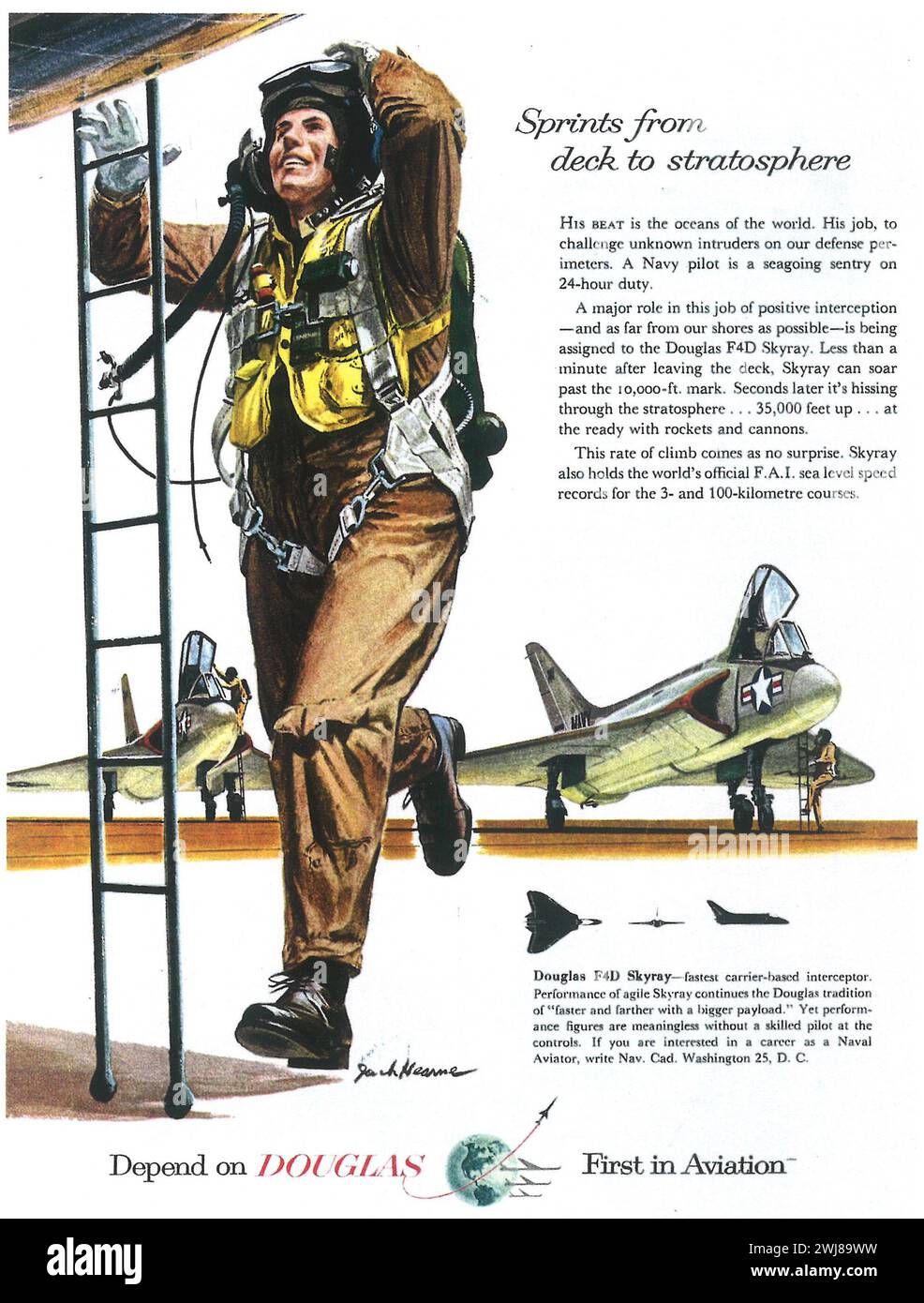 1956 Douglas aviation print ad. Douglas F4D skyray Stock Photo - Alamy