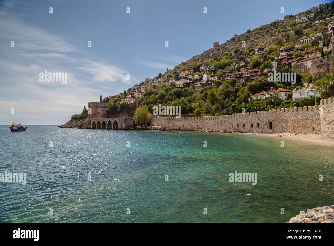 Beautiful sandy beach and soft turqoise Mediterranean sea wave ...